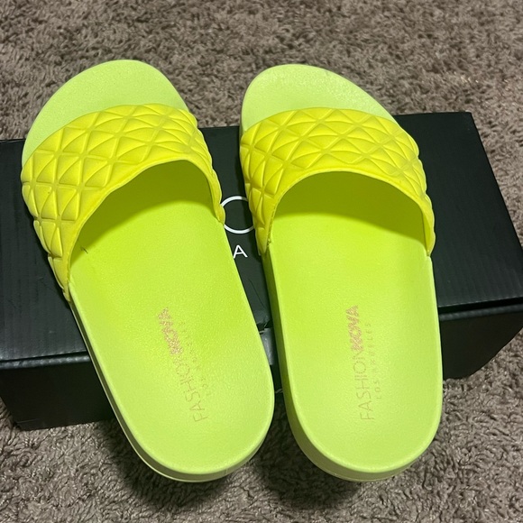 Fashion Nova | Shoes | Neon Yellow Quilted Slides | Poshmark